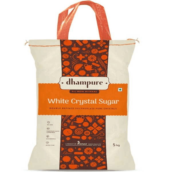 Dhampure White Crystal Sulphurless Sugar 5 Kg | Healthy Sweetness